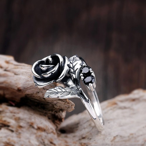 925 Sterling Silver For Women Jewelry Retro Rose Flower CZ Ring A3290 ...
