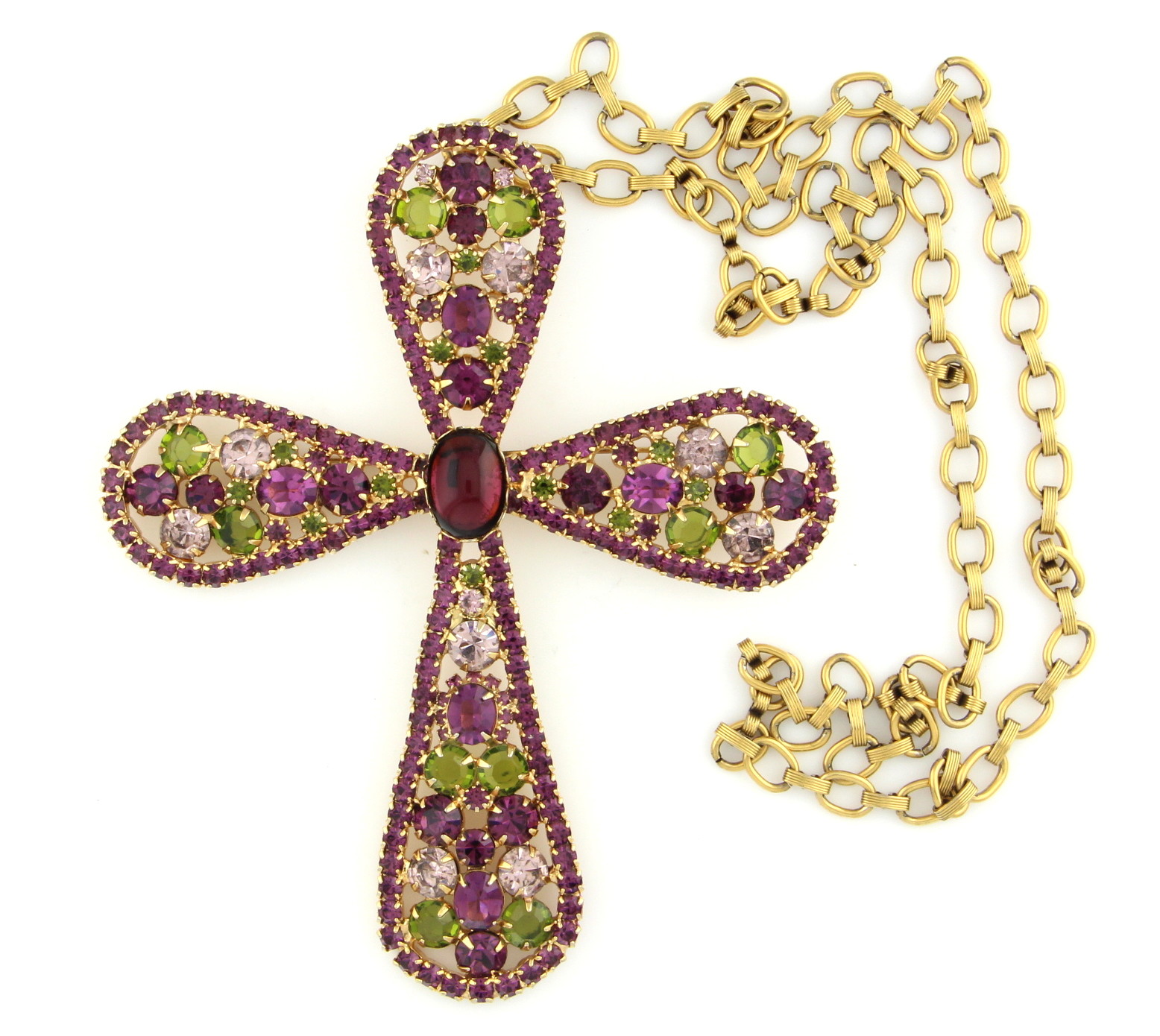 Rare Vintage Rhinestone Cross Necklace Brooch - Olivi… - Gem