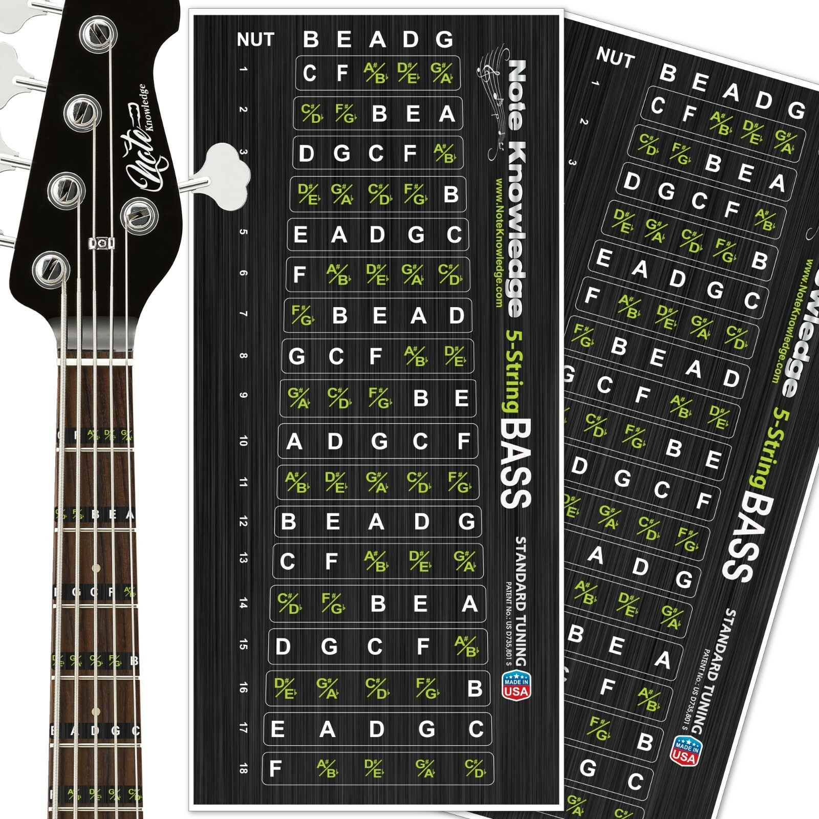 5 String Bass Guitar Fretboard Note Map Decals / Stickers. by Note ...
