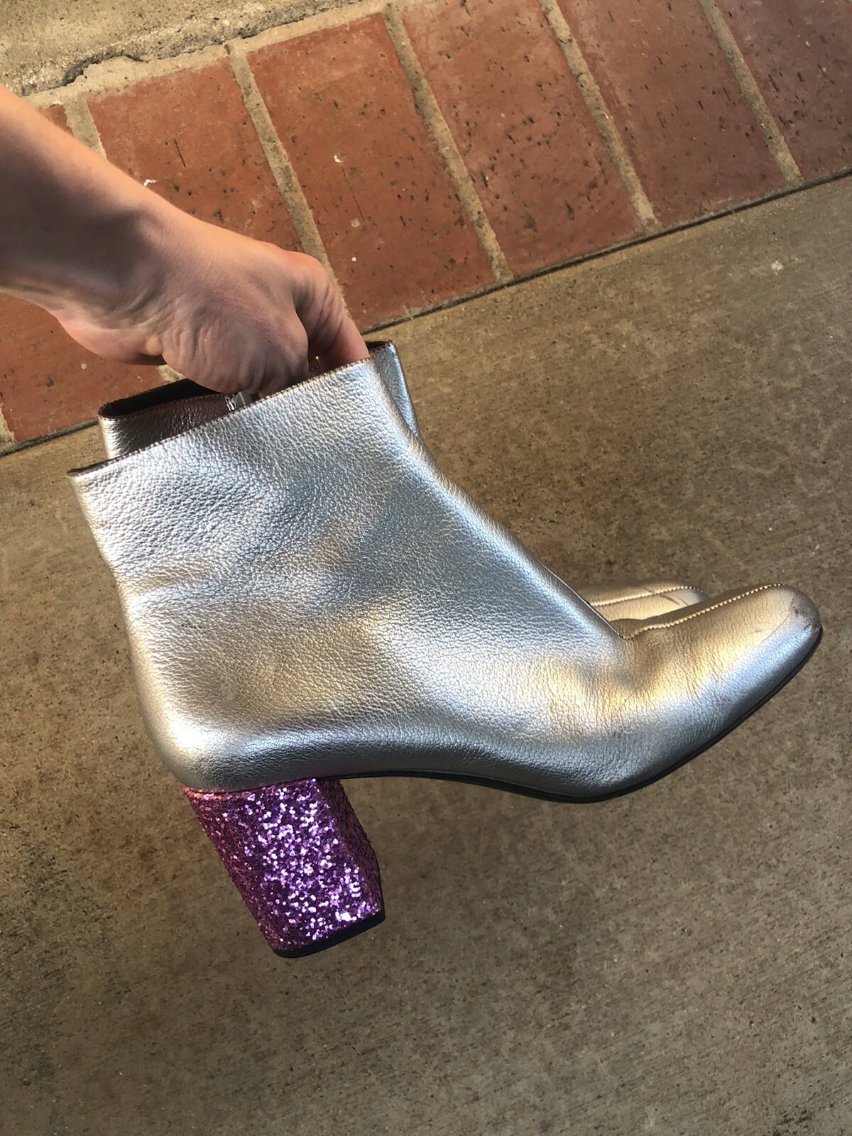 Saint Laurent Silver Pink Glitter Booties 38 - Gem