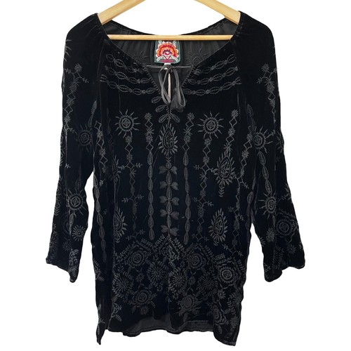 Johnny Was Velvet Althea Embroidered Peasant Tunic Top Size XS Black ...