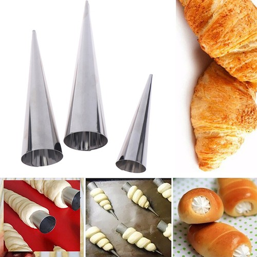12pcs Conical Tubes Croissants Cone Horn Spiral Steel Roll Cream Bread ...