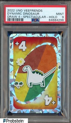 2022 UNO VeeFriends Draw 4 Spectacular Dynamic Dinosaur Holo PSA 9 MINT ...