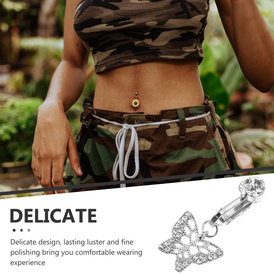 Fake Belly Button Ring Clip On Navel Ring Dangle Faux Belly Ring Non ...