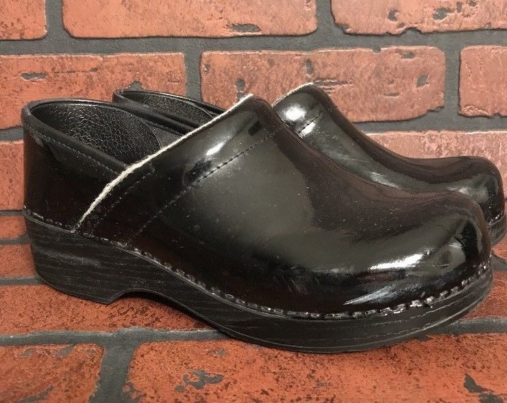 Dansko Slip On Clogs Black Leather Shiny Women's Size 7.5 | eBay