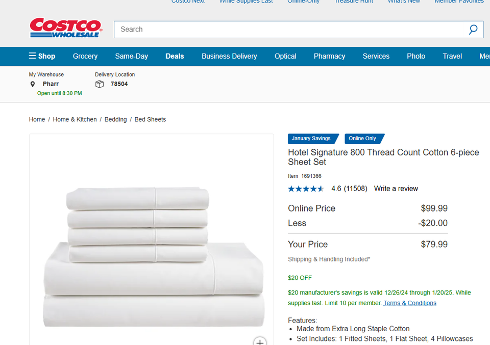 HOTEL Signature Sateen 800 Thread Count 100%Cotton 6-Piece Sheet Set ...