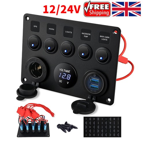 Campervan LED Light Switch Control Panel Voltmeter RV Dual USB Charger ...
