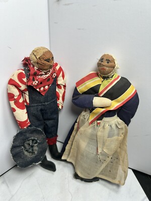 Vintage Walnut Head Folk Art Dolls Man And Women. 10 “ | eBay