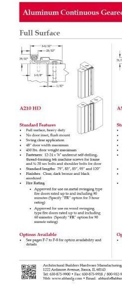 ABH A210HD 83" DUR Equal to Roton 780-210HD-83-DBA CONTINUOUS HINGE ...