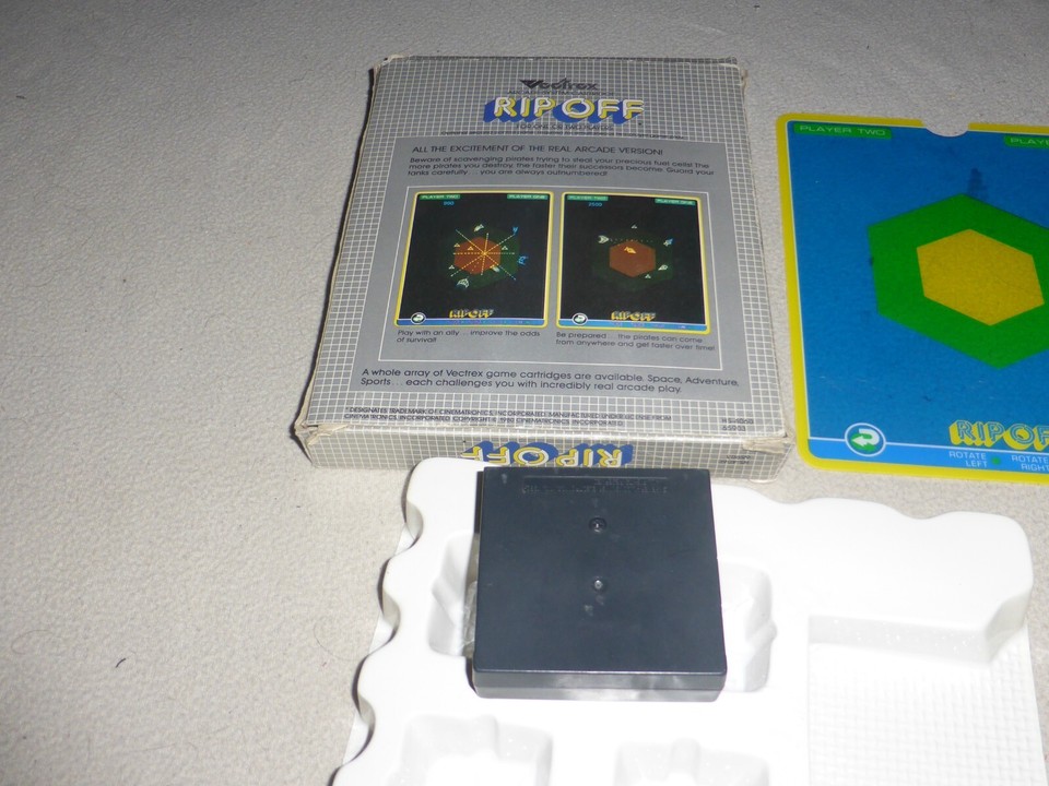 VECTREX ARCADE GAME CARTRIDGE RIP OFF W OVERLAY & BOX RARE GCE 1980 ...