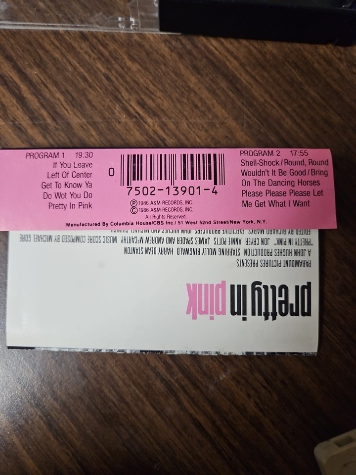 Pretty in Pink 1986 soundtrack cassette, with New Order, The Smiths ...