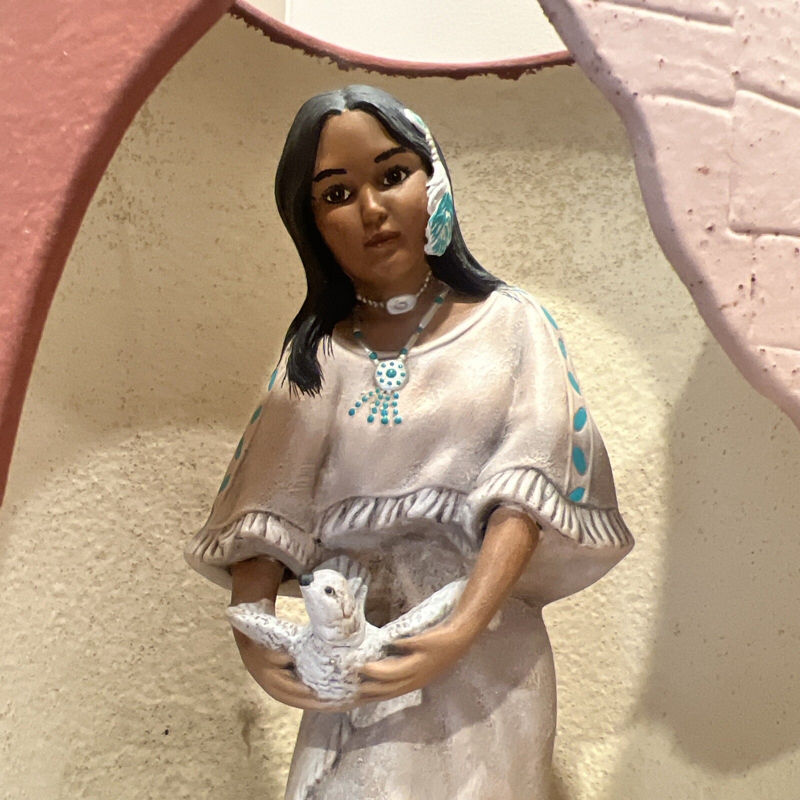 Vintage - Ceramic Native American Woman W/Dove In Cutout Vase Display ...