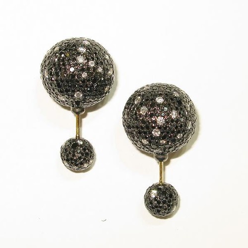 9.04ct Diamond Bead Ball Black Rhodium Tunnel Earrings 925 Sterling ...