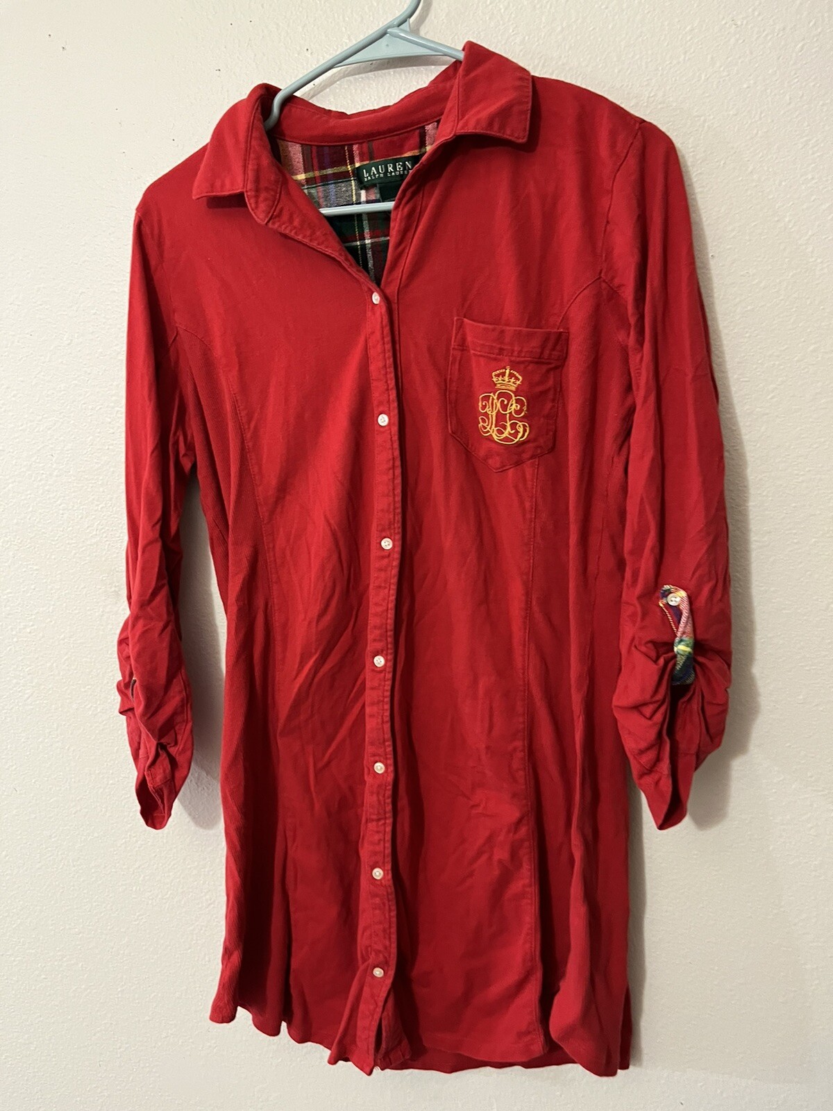 Lauren Ralph Lauren LRL Oversized Red Solid Button Do… - Gem