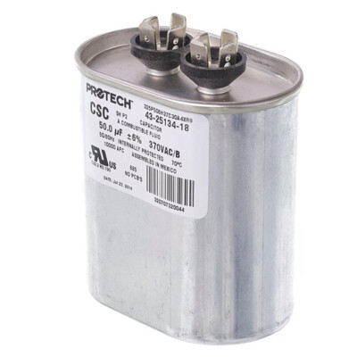Protech Single Oval Capacitor - 50 uF, 370 VAC, 1.910 x 2.910 x 4.140 ...