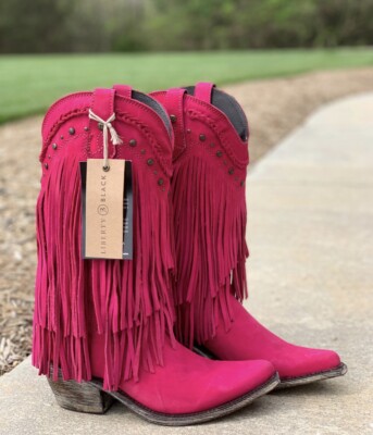 LIBERTY BLACK Fuchsia Pink Fringe Handmade Boots Sz 7.5 | eBay