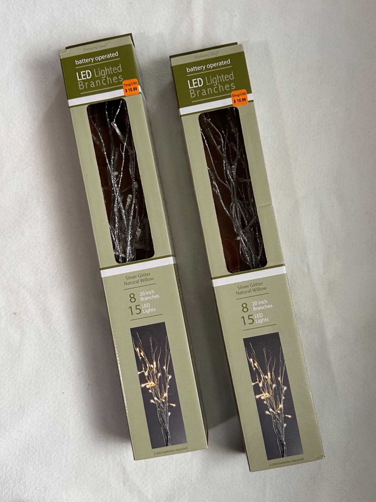 Everlasting Glow LED Lighted Branches Silver Glitter Natural Willow 8 ...