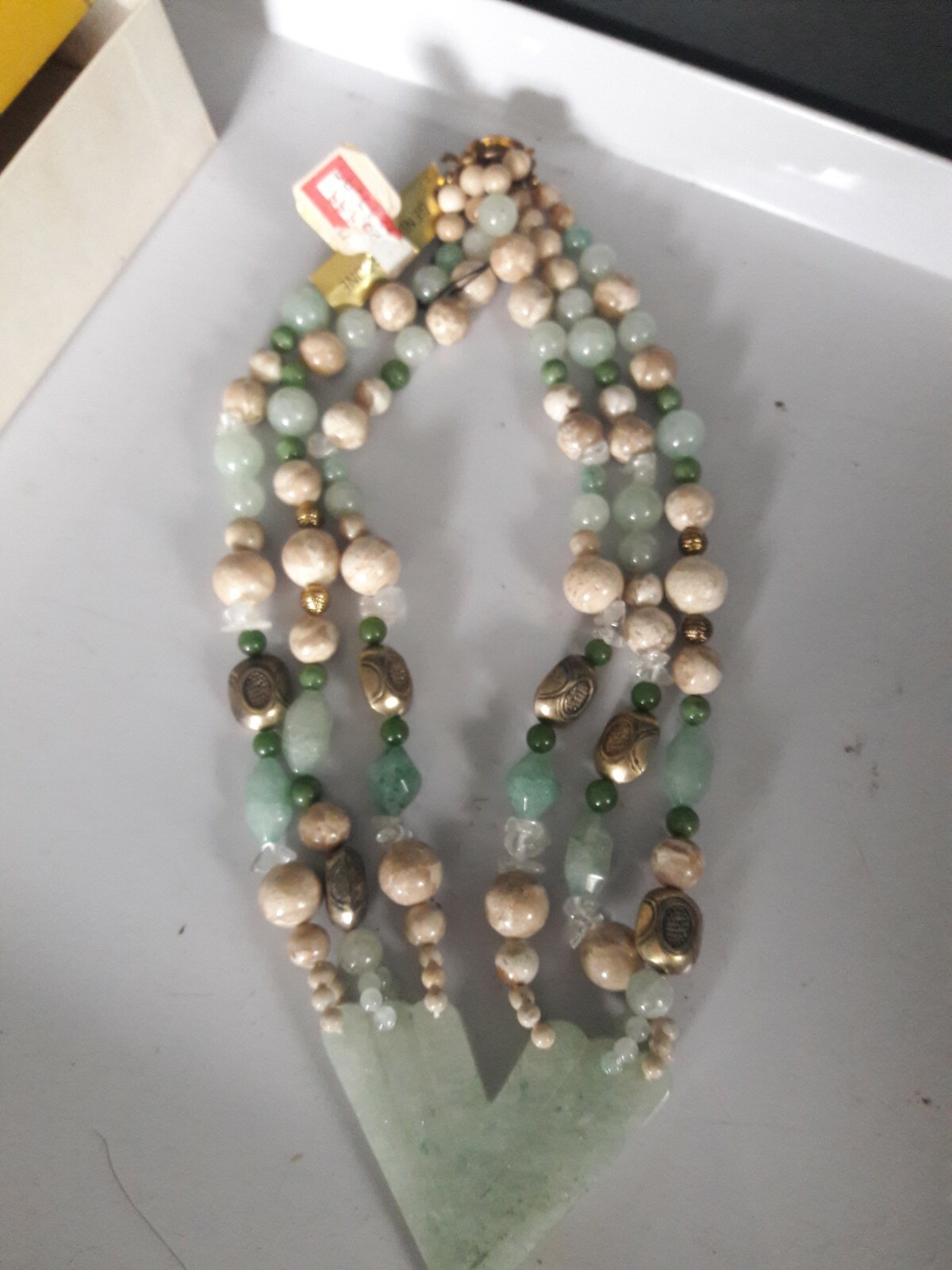 Vint Circa 1980's Bold Triple Strand JADE & JASPER St… - Gem