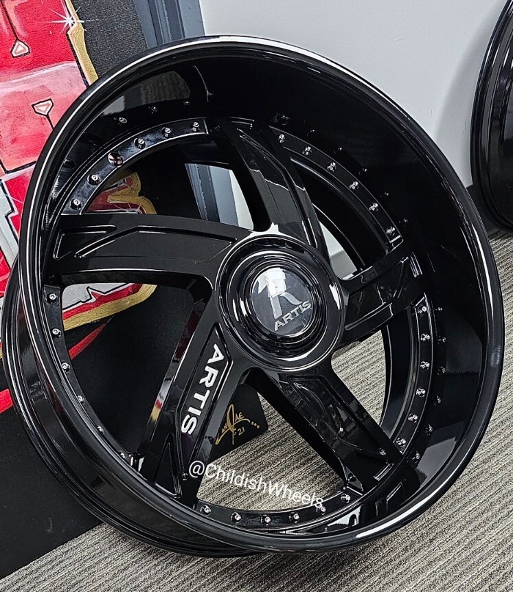 24" Inch STAGGERED Gloss Black Artis Vestiva 5x115 5x120 Wheels Rims 26 ...