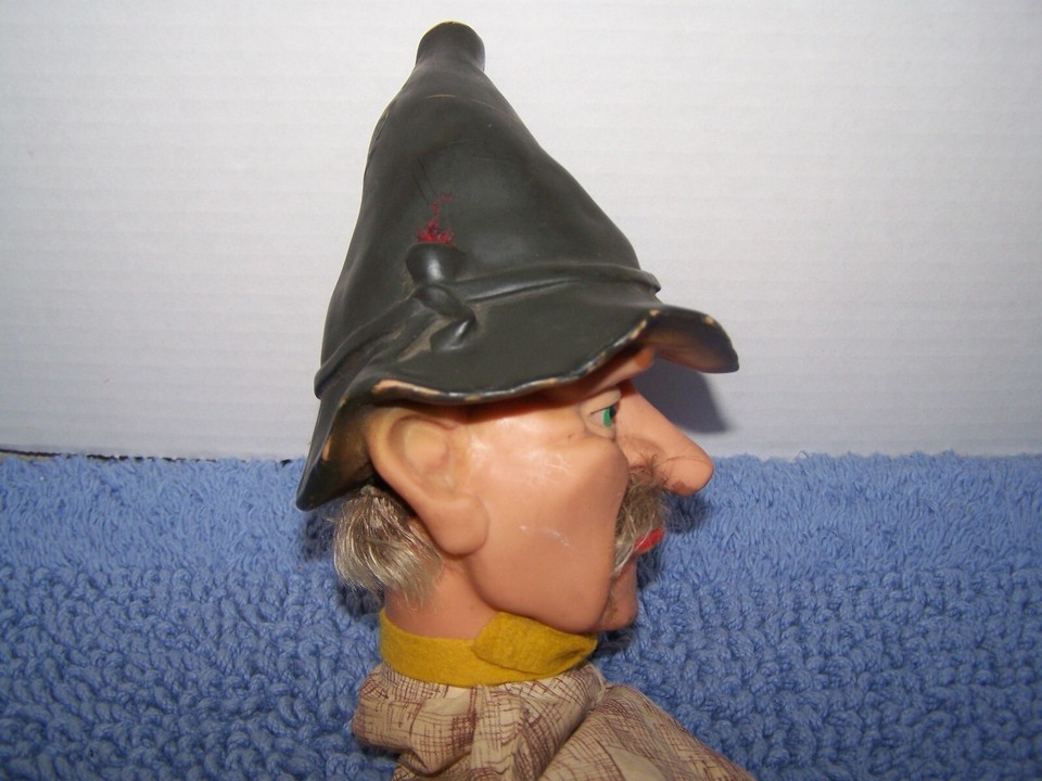 Vintage Puppet Hand Man Blonde Hair/Mustache Black Hat Soft Head/Cloth ...