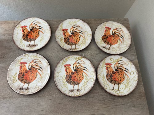 HD Designs Rooster Cocktail Appetizer Plates Ceramic Set Of 6 Farmhouse ...