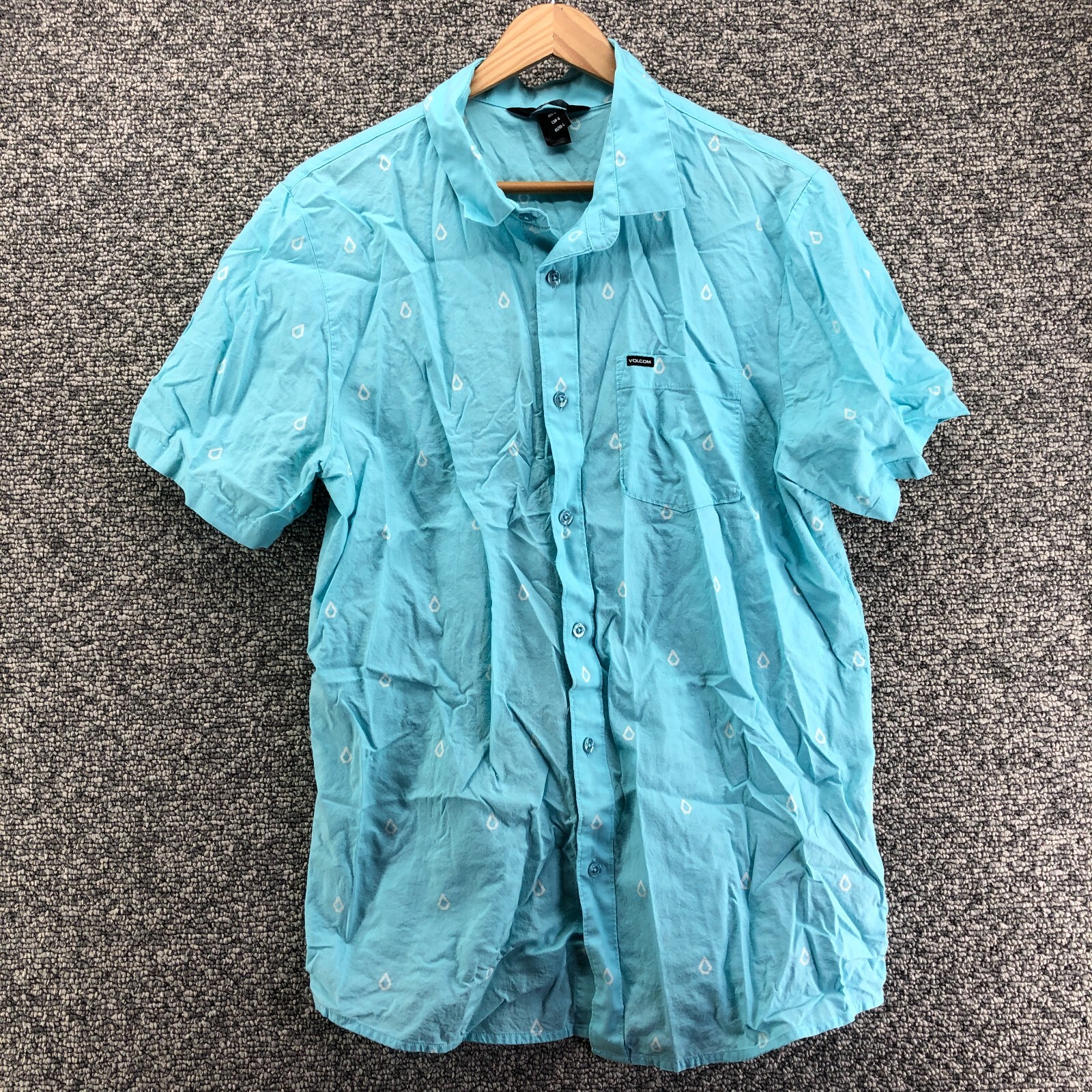 Volcom Shirt Button Down Light Blue Mens Sz L Collared All Over Logo | eBay