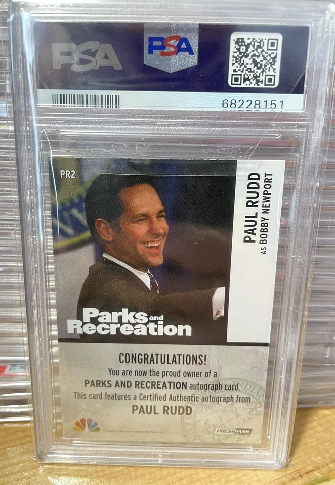 PSA 10 10 Auto PAUL RUDD Press Pass Parks Recreation Autograph Bobby ...