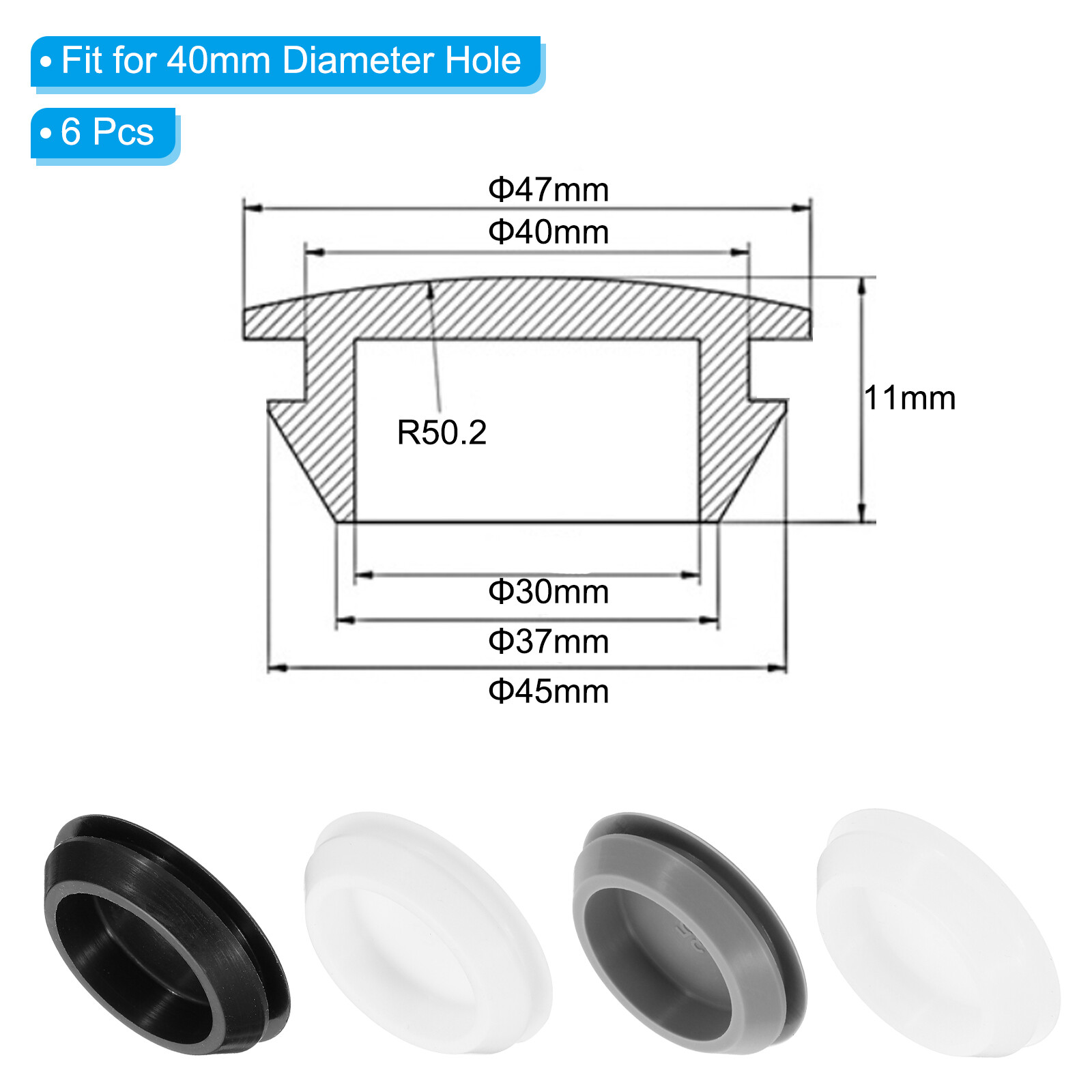 40mm Diameter Silicone Round Snap, 6 Pcs Furniture Hole Plug, Black | eBay
