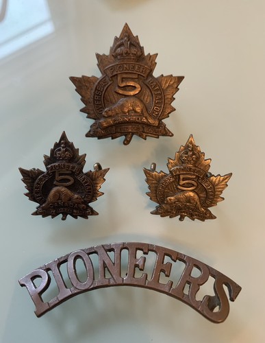 WW1, CEF 5th Canadian Pioneer Battalion Cap/Collars/Shoulder Title ...