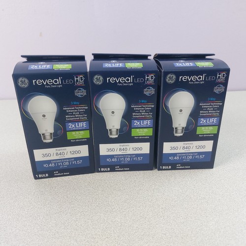 Lot 3 GE LED Light Bulb Reveal 3-Way 4-13W 30-100W A21 33087 350 ...