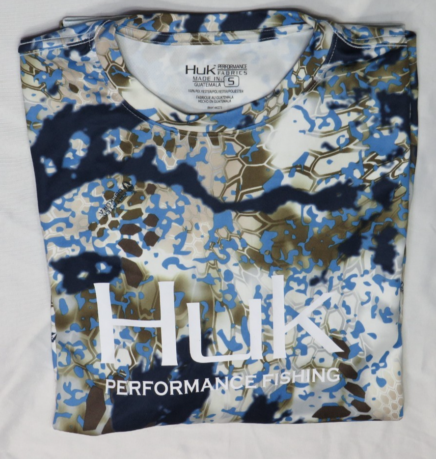 HUK MENS S BLUE CAMO TEE SHIRT S PERFORMANCE FABRIC KRYPTEK OBSKURA ...