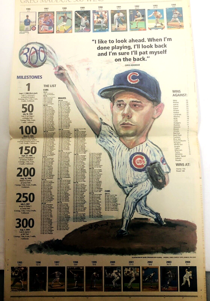 Greg Maddox Chicago Cubs 300 Win Pitcher Baseball Las Vegas Newspaper ...