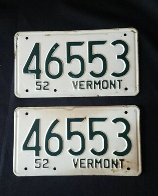 1952 Vermont License Plates - Matched Set - Original Pair | eBay