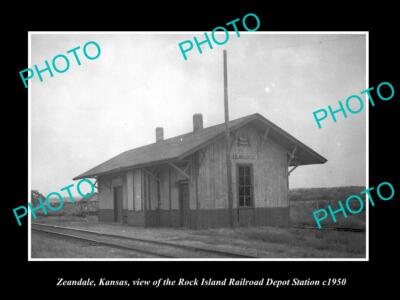 OLD POSTCARD SIZE PHOTO OF ZEANDALE KANSAS THE RAILROAD DEPOT STATION ...