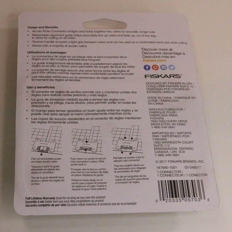 Fiskars Precision Acrylic Ruler Connector 187690 - 1001 for sale online ...