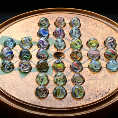 32 Antique German Handmade Marbles & Solitaire Board Latticinos, Solid ...