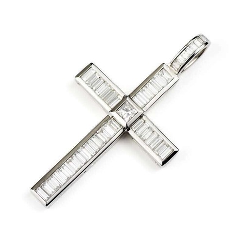 2ct Baguette Lab-Created Diamond 14k White Gold Plated Latin Holy Cross ...