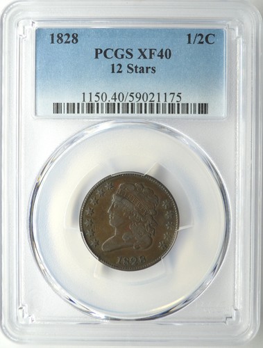 1828 CLASSIC HEAD 12 STARS HALF CENT 1/2C PCGS XF 40 | eBay