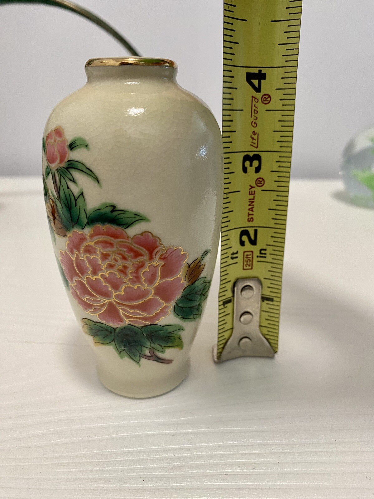 Vintage Homco Small Porcelain Crackle Floral Peonies Bud Vase Gold Trim ...