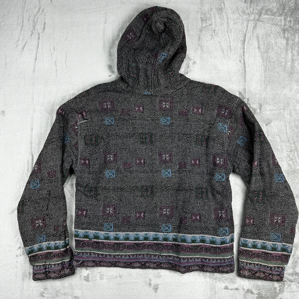 Vintage Gotcha Hoodie Mens Medium Gray Full Zip Jacquard Aztec Pattern ...