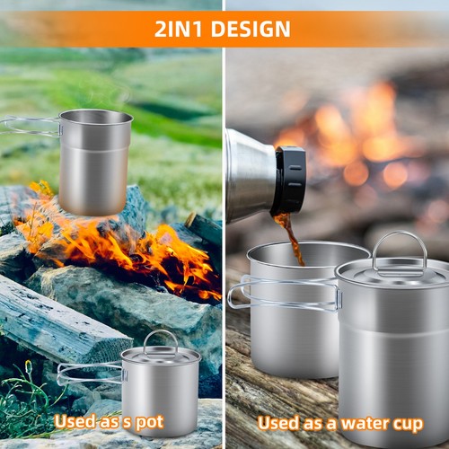 Set Of 2 Stackable Camping Mugs Stainless Steel With Storage Bag ...