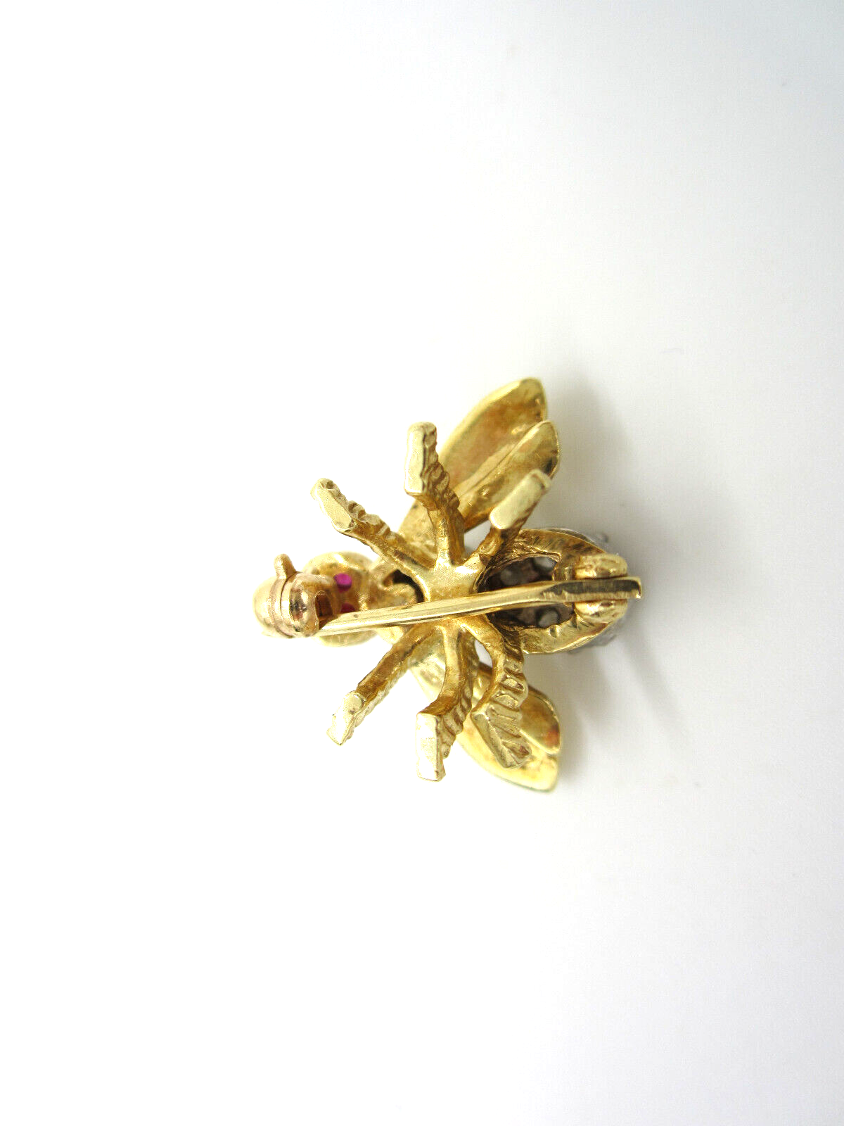 Estate Elegant 14k Yellow Gold Sparkling Diamond Ruby Bee Fly Insect ...
