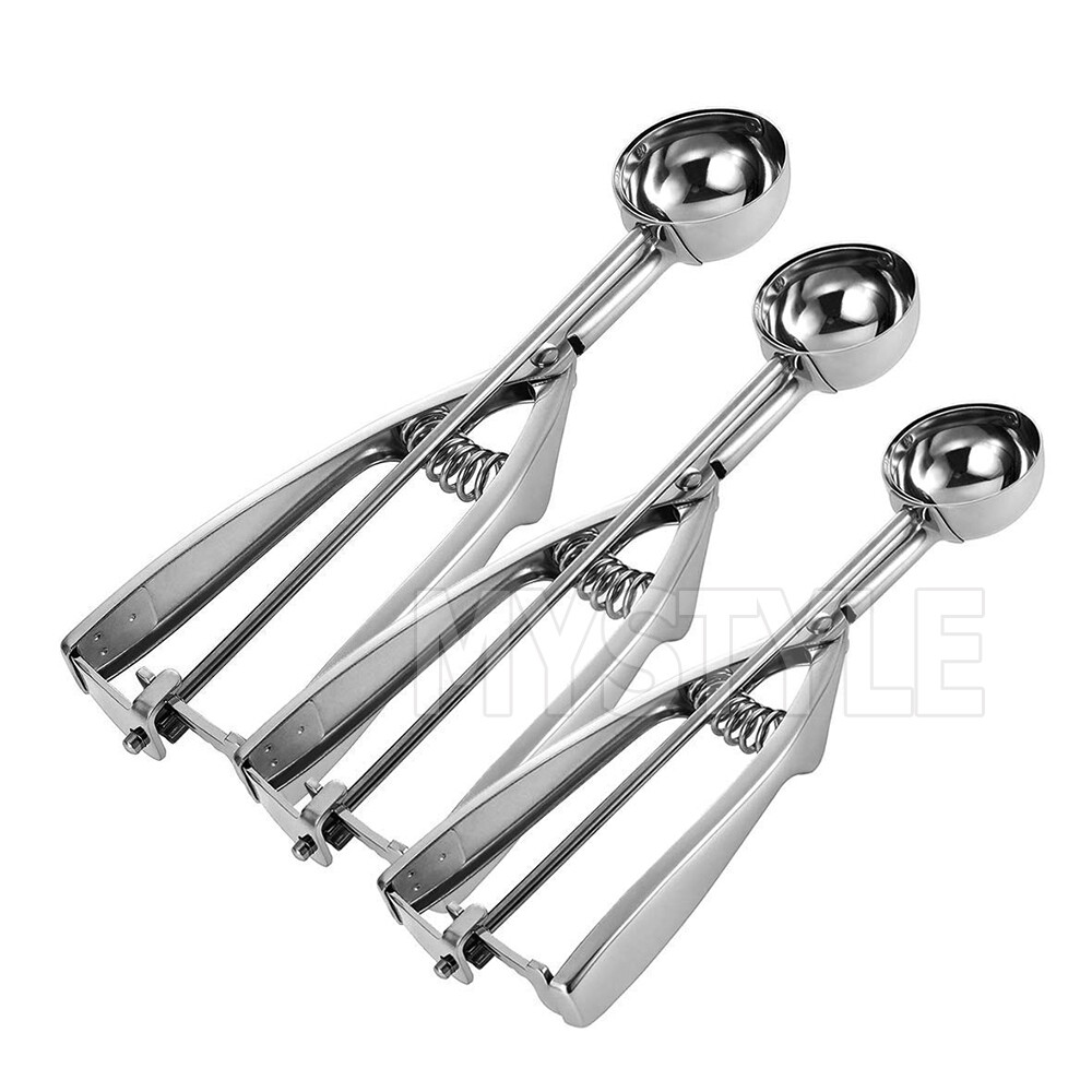 3Pc 4/5/6cm Cake Mechanical Cookie Dough / Ice Cream Scoop Stainless ...