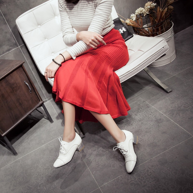 Oxfords Heels Women Pumps Lace Up Round Toe Block Low Heel Office ...
