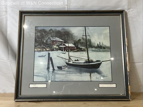 George B. Sutherland Signed Print New England Harbor Scene Framed Art ...