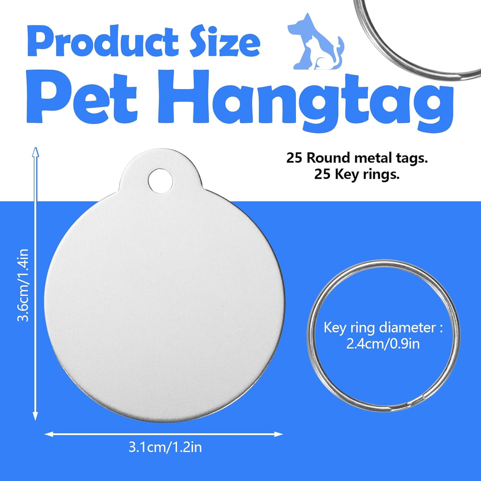 25Pcs Blank Dog Tags for Engraving, 3.1Cm/1.2In Dog Name Tags Cat Pet ...