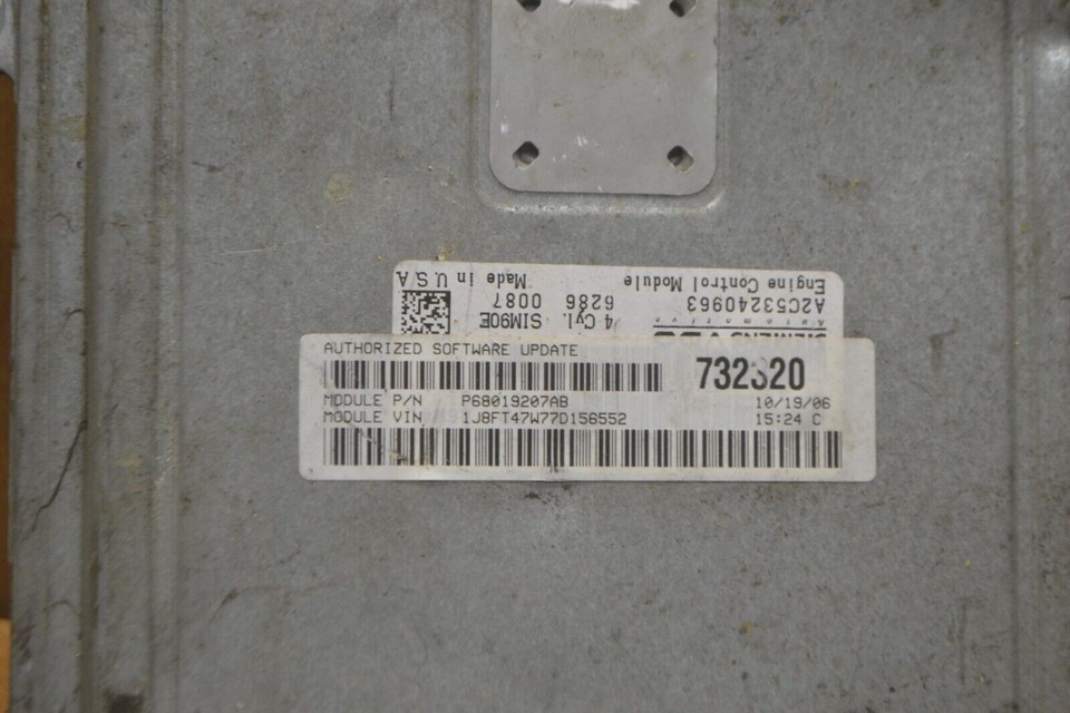 07-10 Jeep Caliber Engine Control Unit ECU P68019207AB Module 780-24D1 ...
