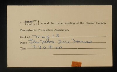 1958 RARE POSTMARK Dinner Postmasters Glen Moore Fire Hall Northbrook ...