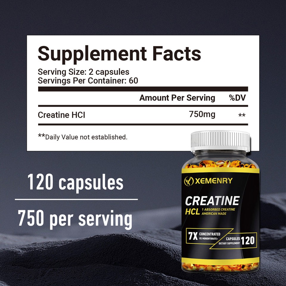 Creatine HCI Capsules 750mg - Muscle Health, Energy Boost, Immune ...