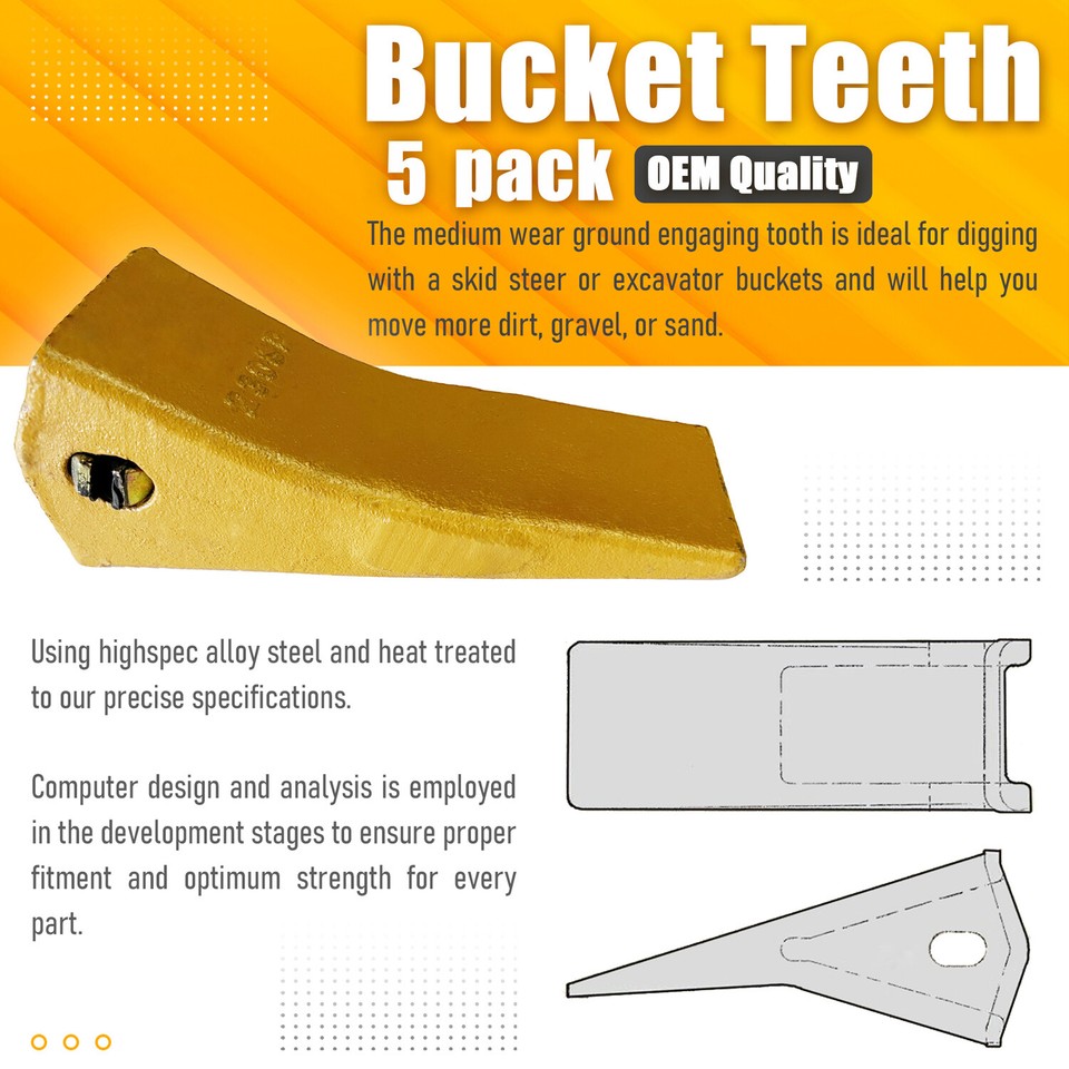 5pcs 230SP Casting Bucket Teeth & TF23P Flex Pins For 23 & 230 Loaders ...